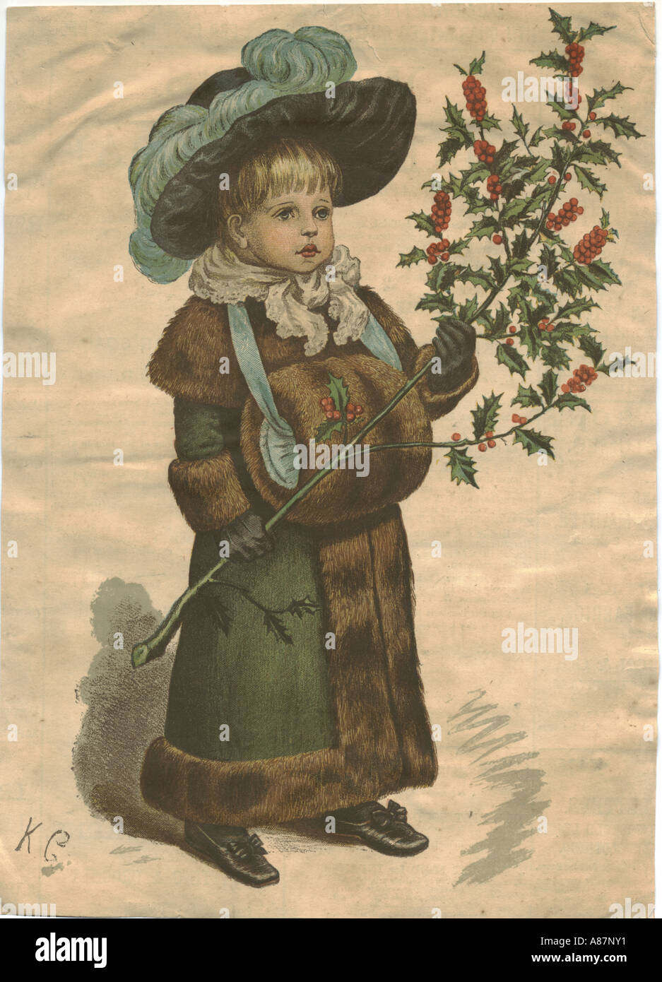 Child with holly by Kate Greenaway 1880 Stock Photo - Alamy