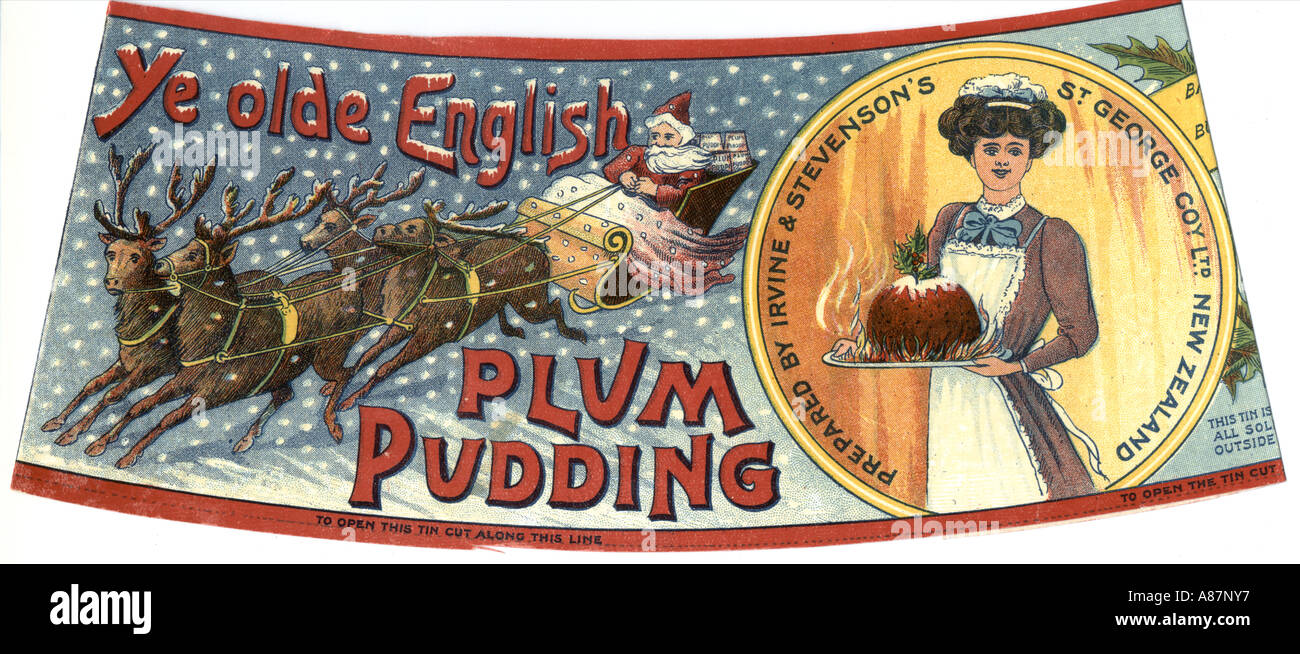 Label for tin of Christmas Plum Pudding circa 1890 Stock Photo - Alamy
