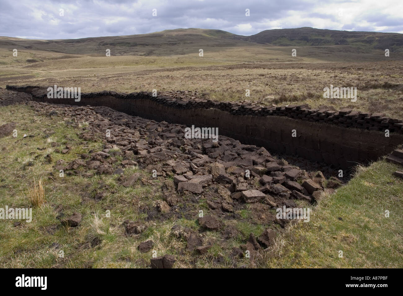 Peat cutting with blocks drying Isle of Skye Scotland Stock Photo - Alamy