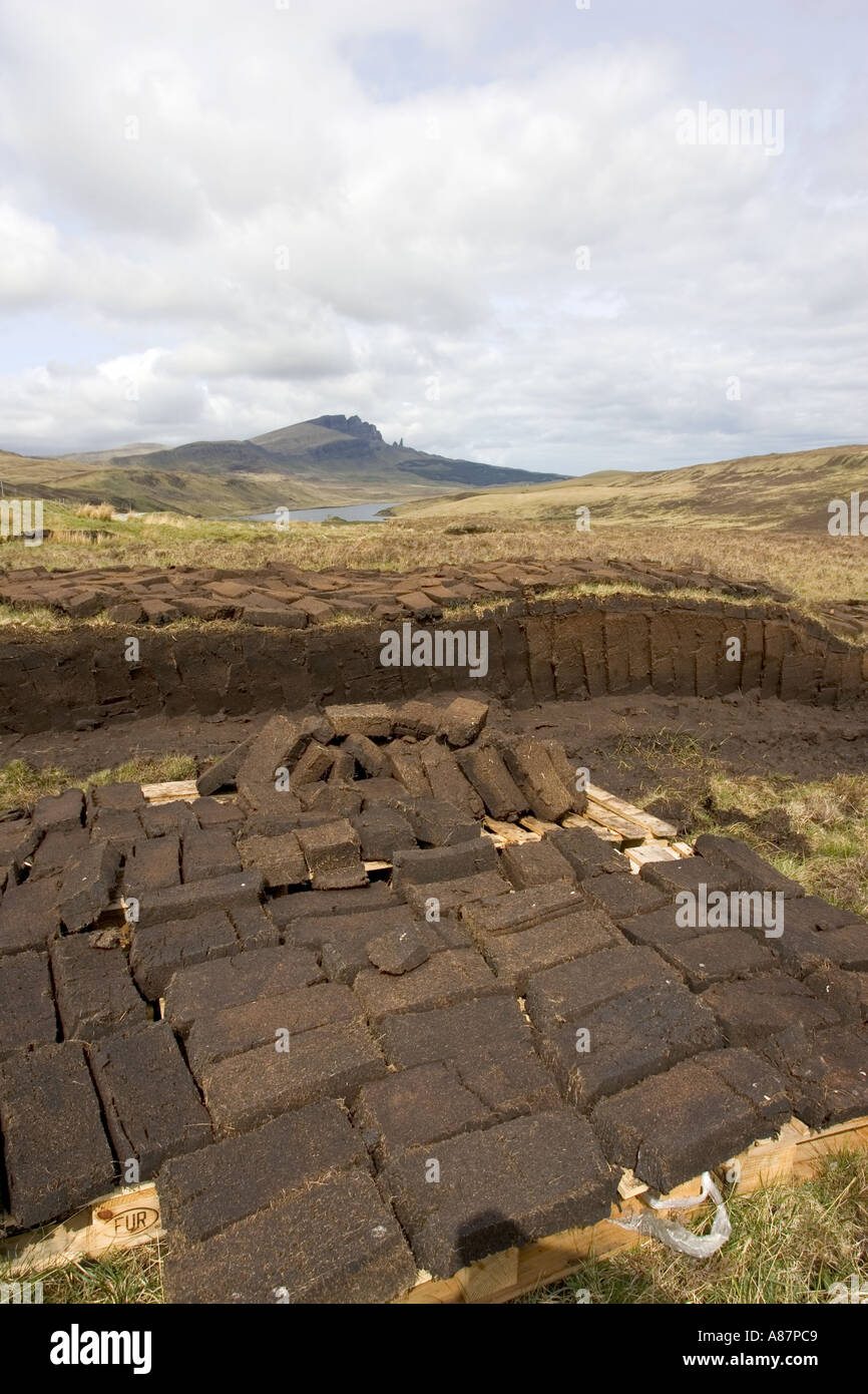 Peat cutting with blocks drying Isle of Skye Scotland Stock Photo - Alamy