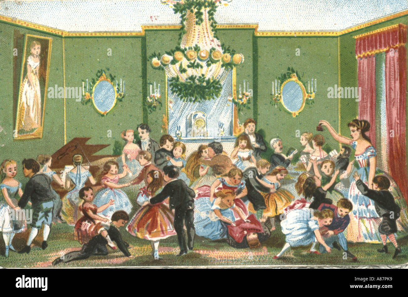 Children's Christmas party on greeting card circa 1880 Stock Photo - Alamy