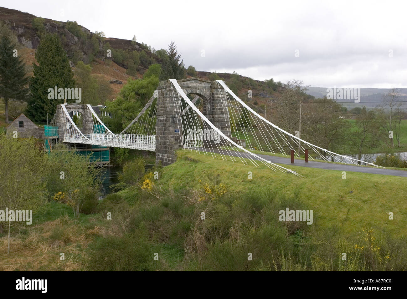 Bridge of Oich suspension bridge near Fort Augustus Scotland Stock ...