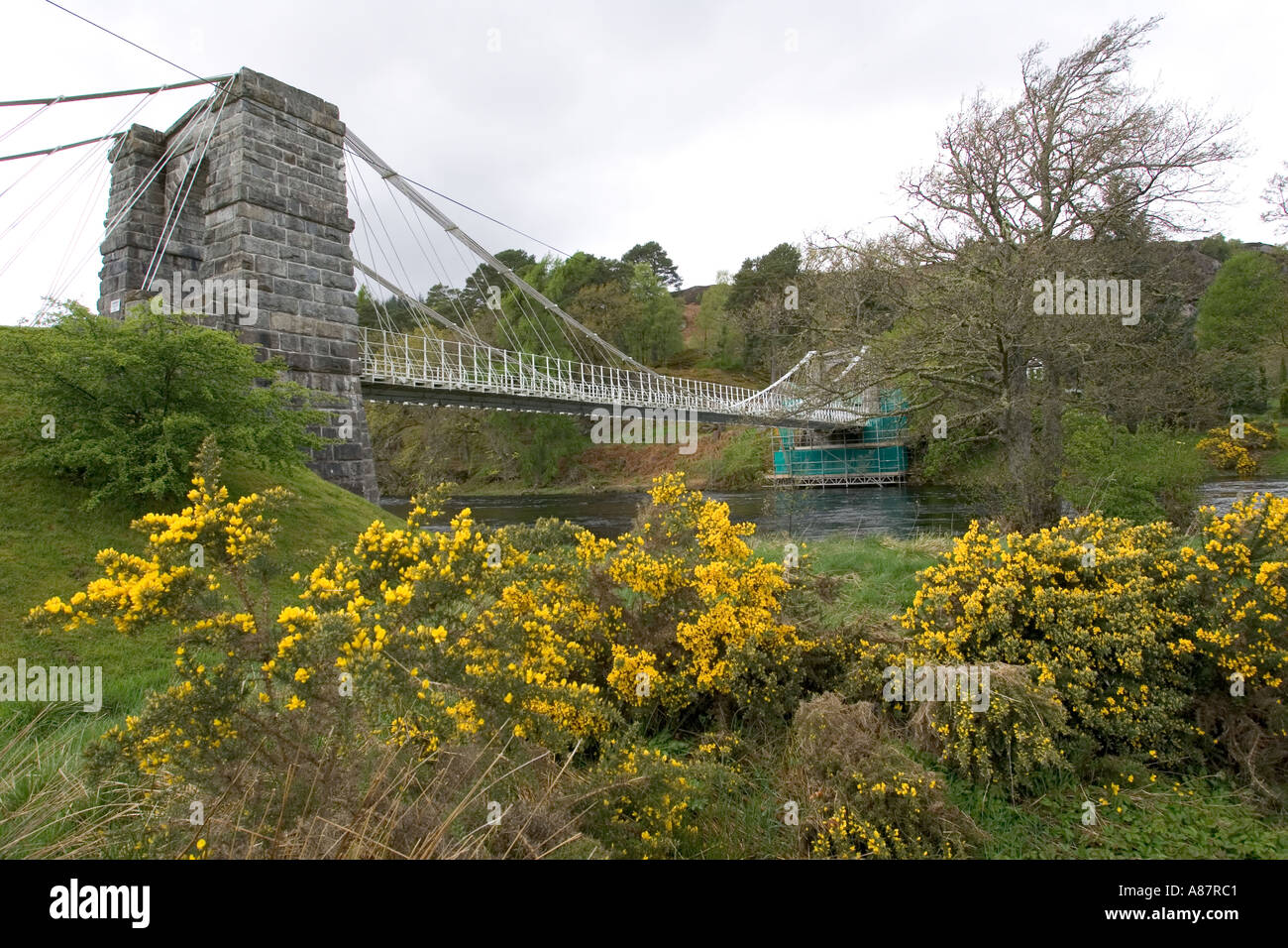 Bridge of Oich suspension bridge near Fort Augustus Scotland Stock ...