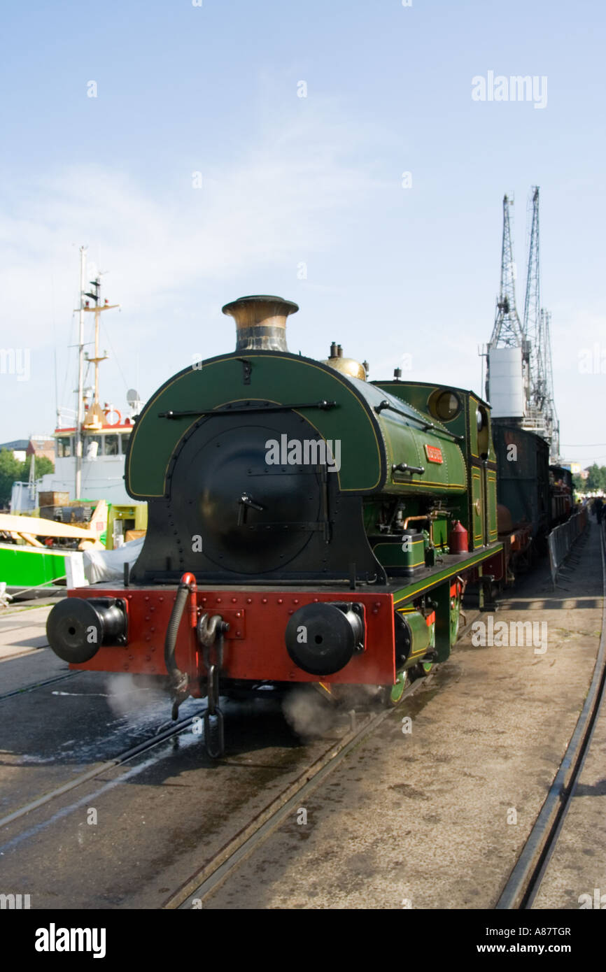Bristol UK Staem train engine on the railway on the waterfront in ...