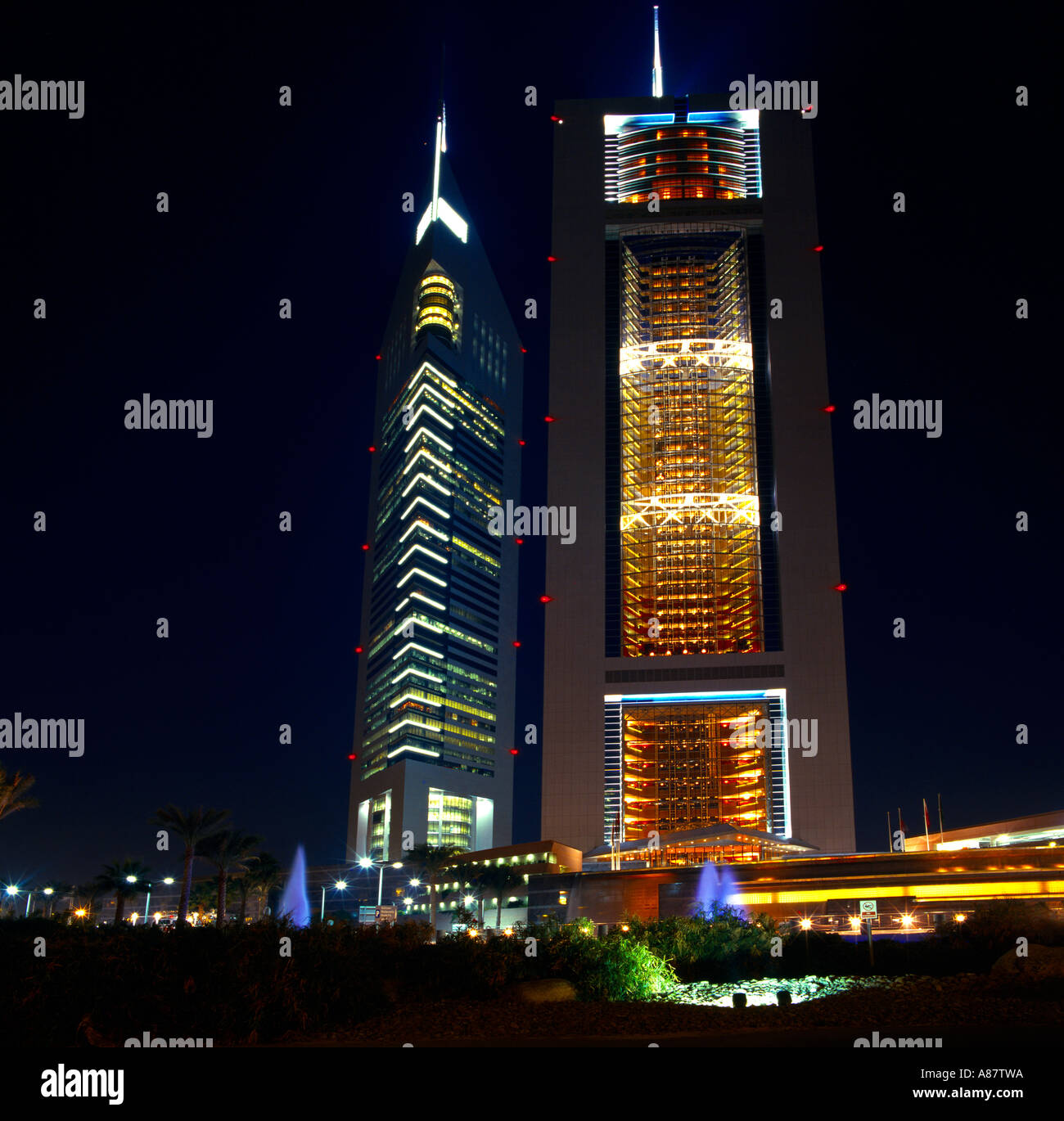 Dubai UAE Emirates Towers At Night Stock Photo - Alamy