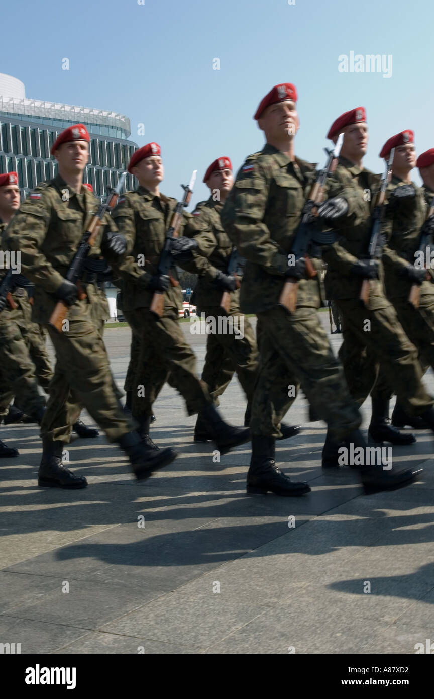 A marching group of Polish Commandos soldiers Red Hats Warsaw Poland ...