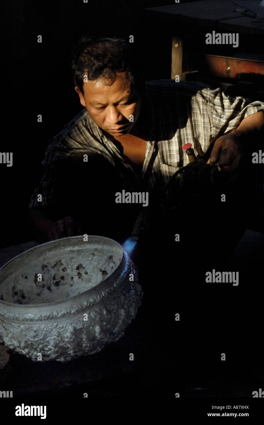 A silversmith at work in Sagaing, Myanmar Stock Photo - Alamy