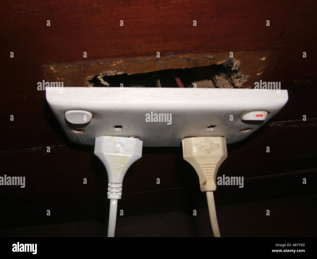 Electricity socket with wires showing Stock Photo - Alamy