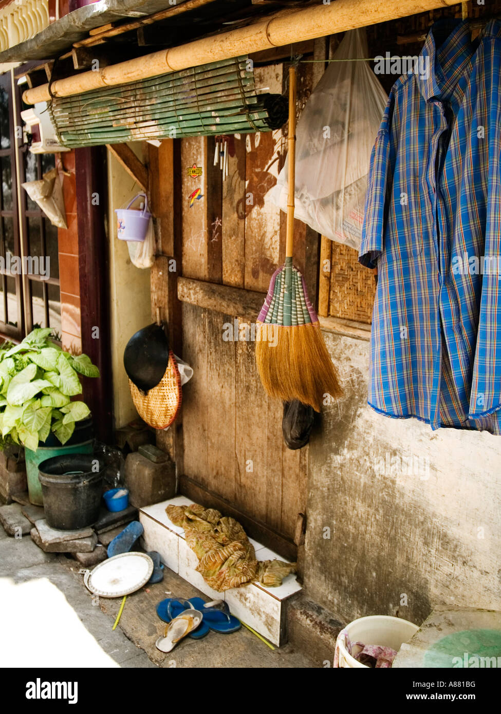 exterior of small traditional locals house in yogyakarta city center ...