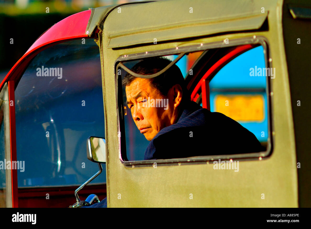 Asia China Motorized rickshaw driver near Forbidden City Stock Photo ...