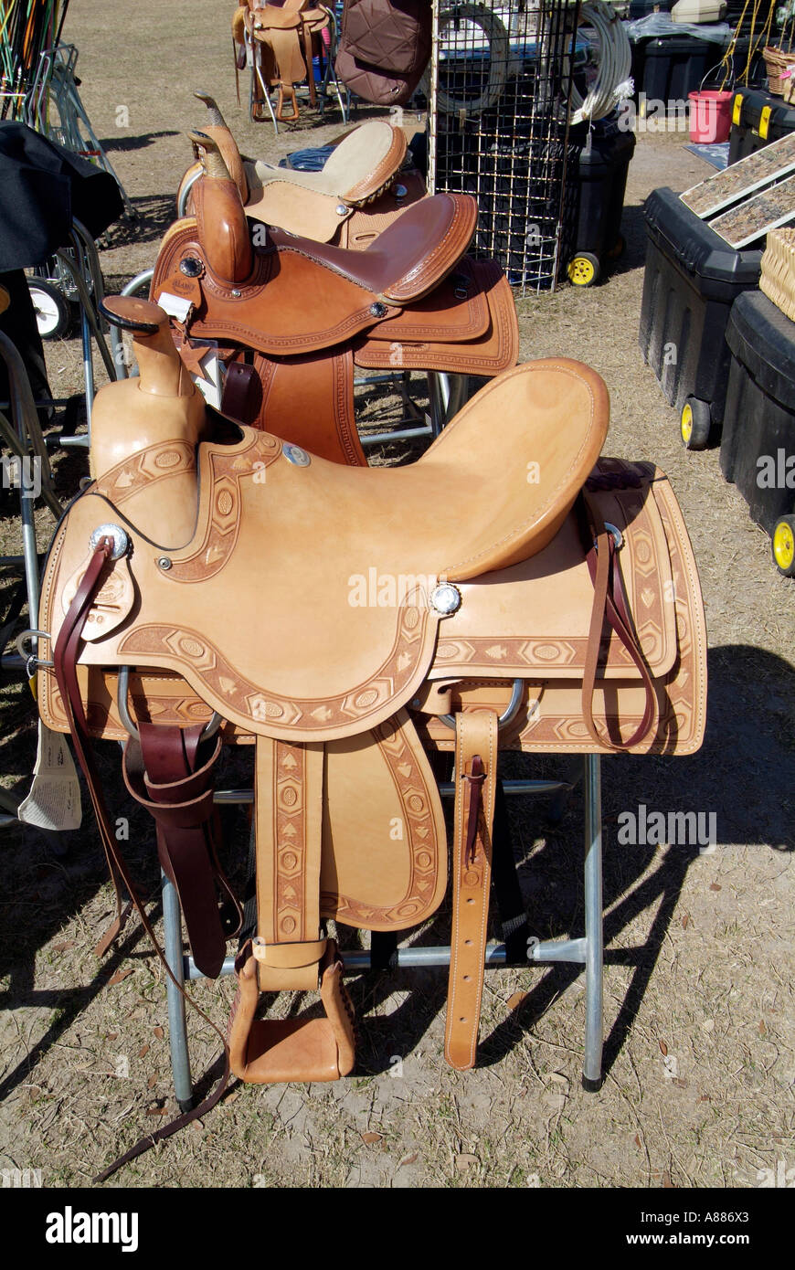 Leather hand made saddle Stock Photo - Alamy