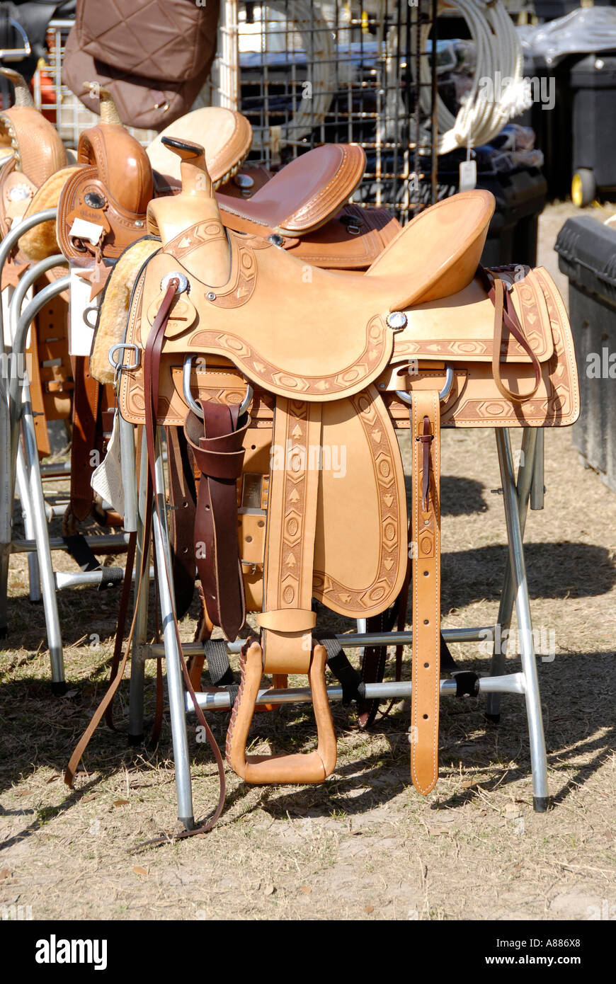 Leather hand made saddle Stock Photo - Alamy