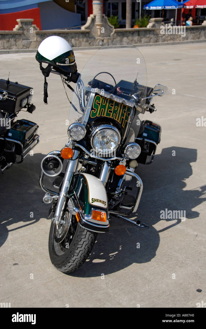 sheriff police motorcycles are parked and lined up ready for emergency ...