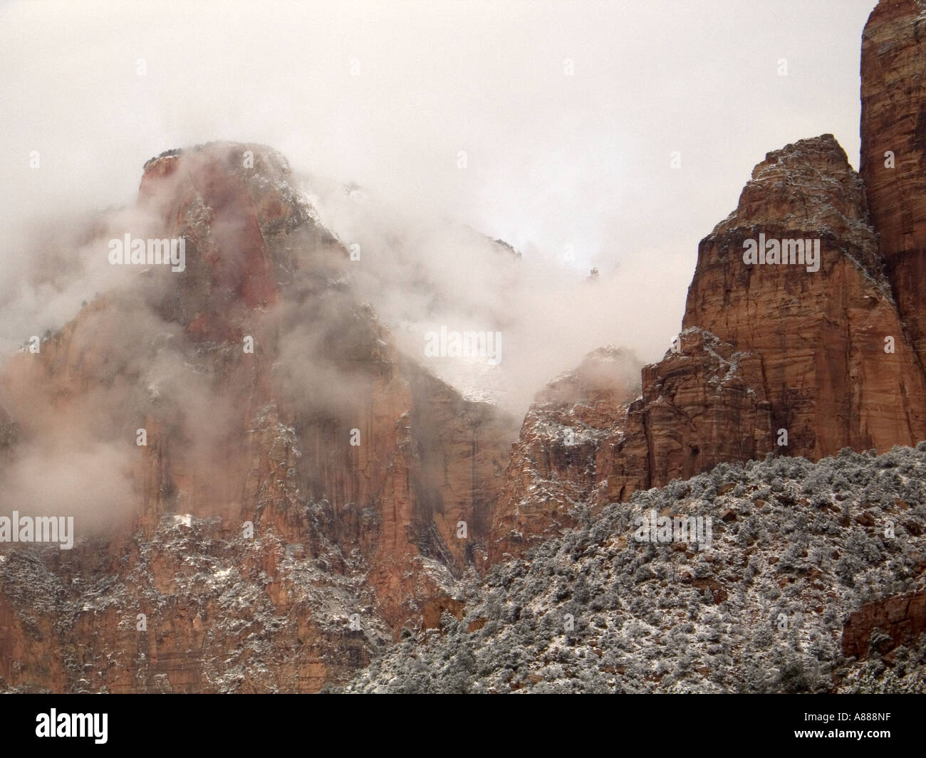 Snow and stormy weather in mid March in Zion National Park in southern ...