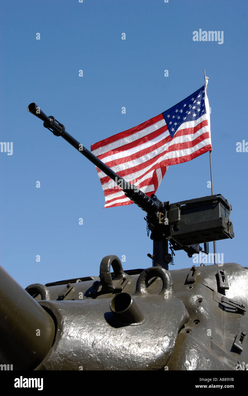 M 47 Medium Patton tank machine gun and united states flag Stock Photo ...