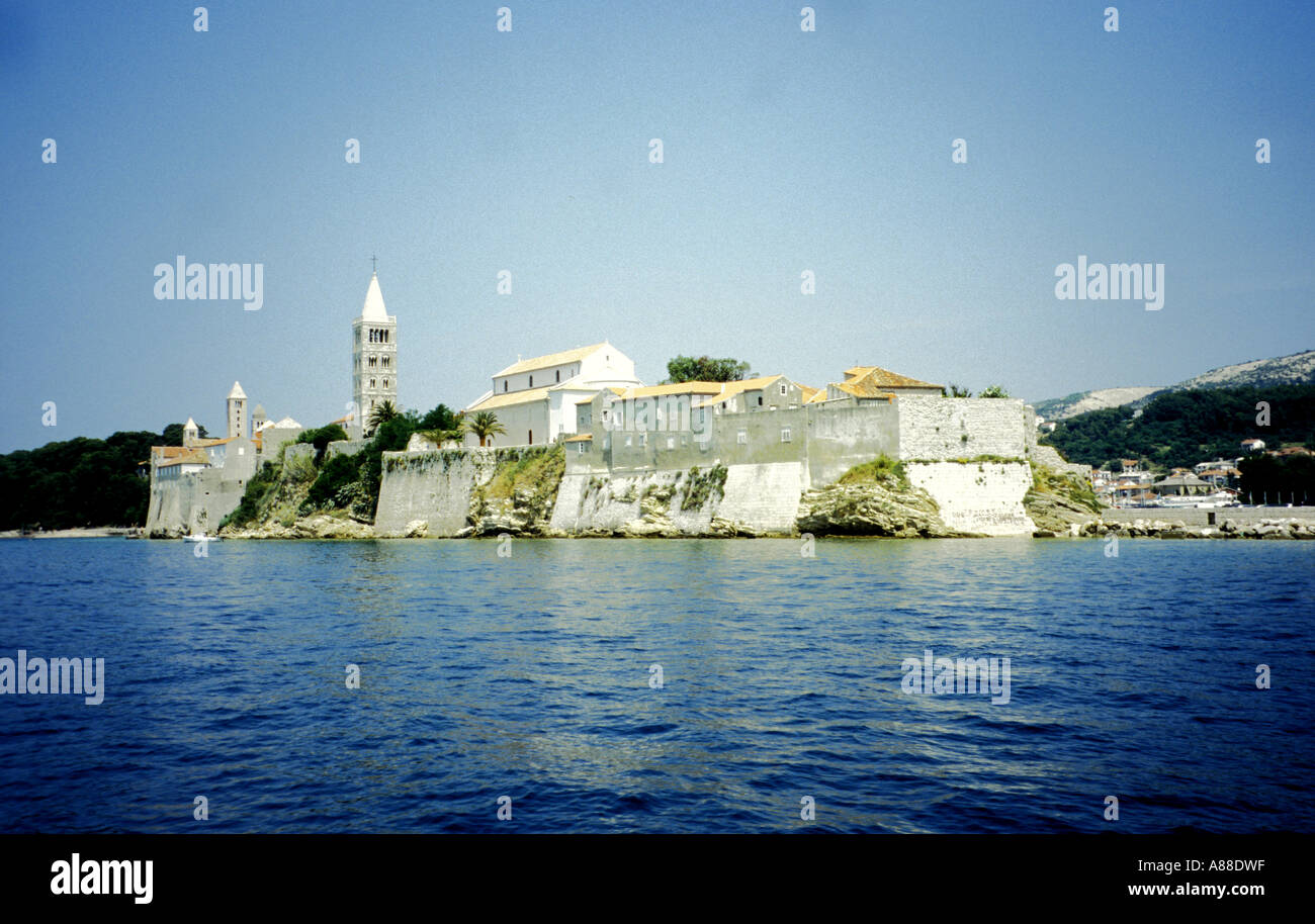 View of Rab from the sea with its four bell towers including the bell ...