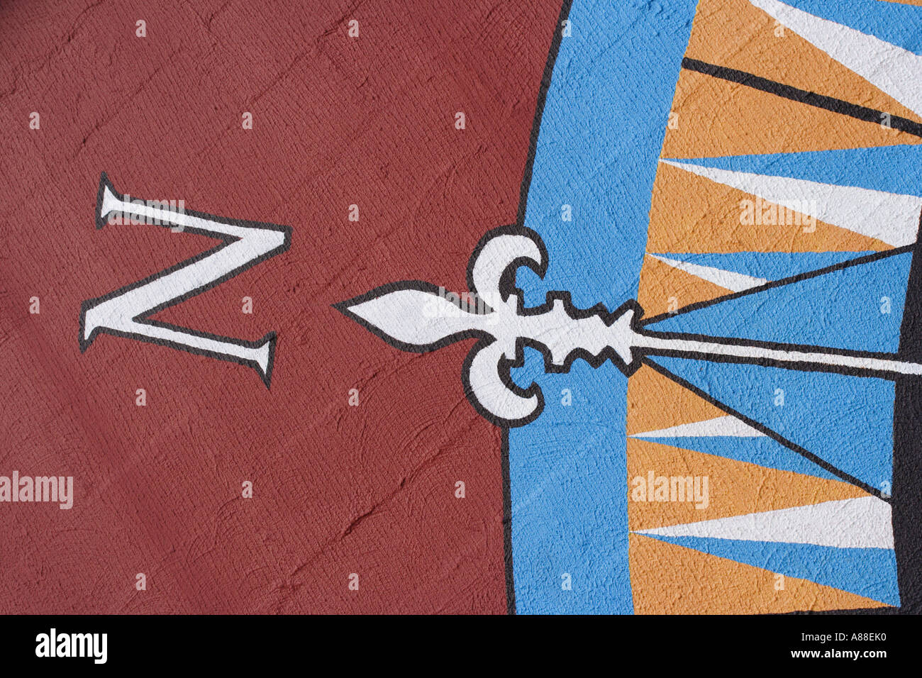 COMPASS PAINTED ON A WALL POINTING NORTH BAPDB6504 Stock Photo - Alamy