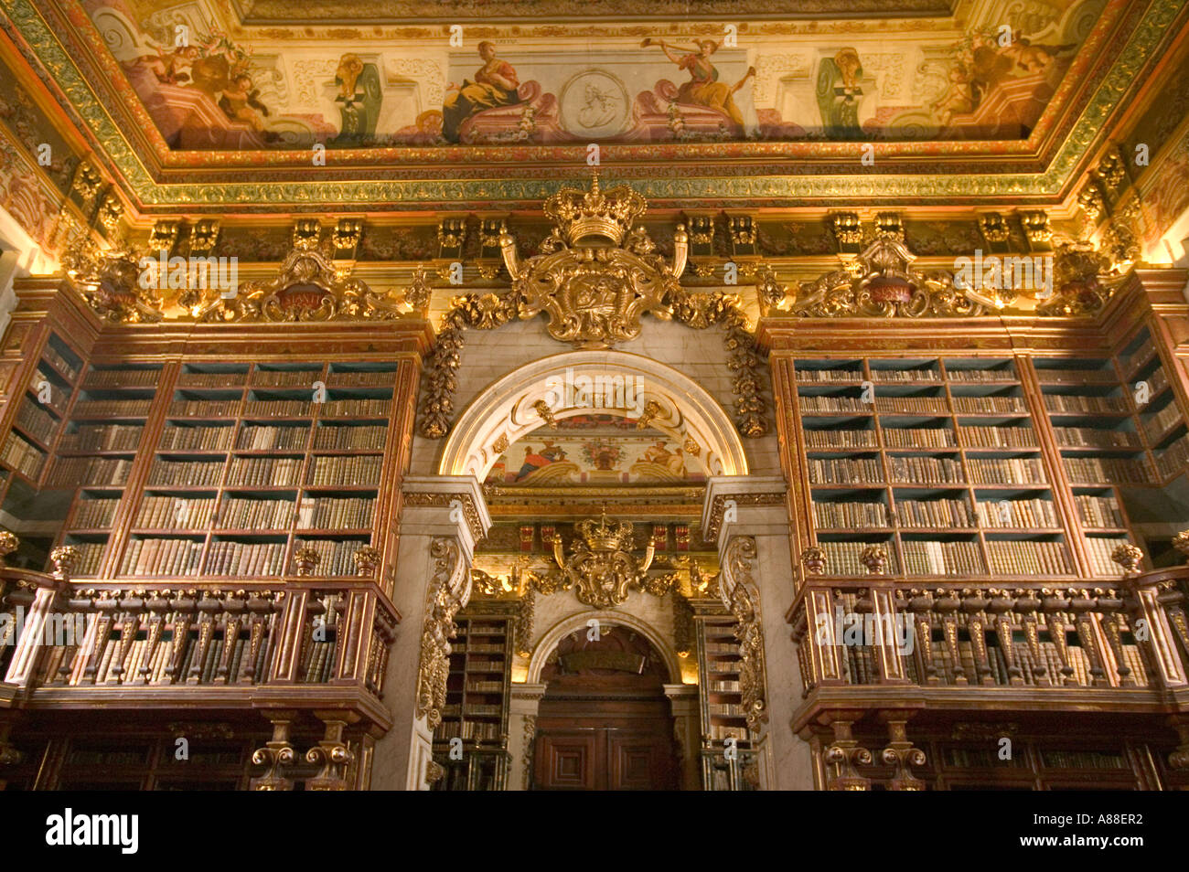 ornate 16th century decoration in the University of Coimbra, one of the ...