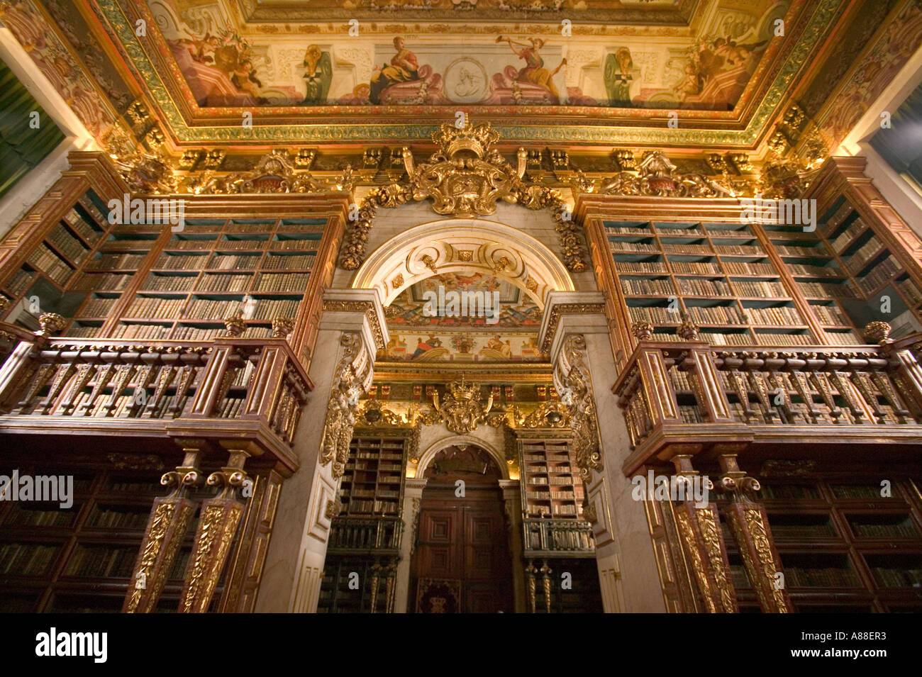 ornate 16th century decoration in the University of Coimbra, one of the ...