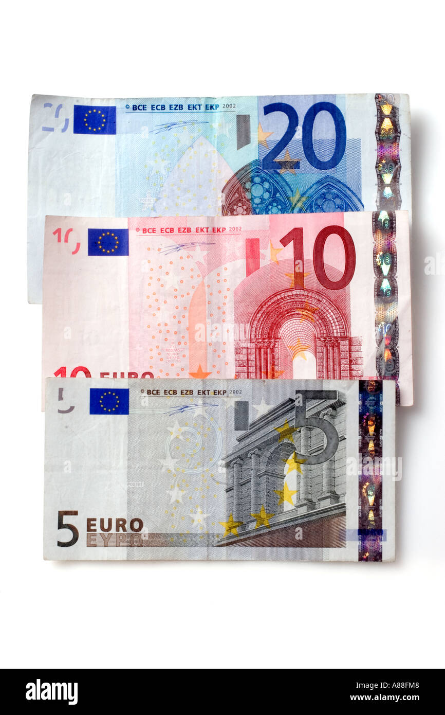 European currency: 5, 10 and 20 Euro bank notes Stock Photo - Alamy