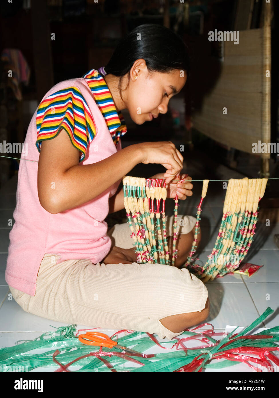 traditional weaving at a small home family run business in a village in ...