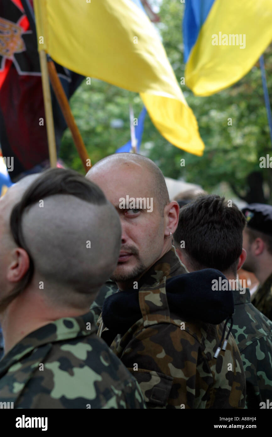 Ukraine, Kiev, 02.07.2003. Members of the right wing organization UNA ...