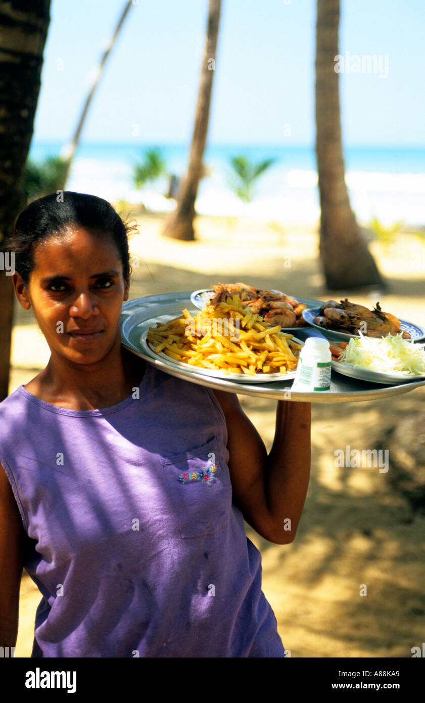 caribbean dominican republic a waitress serving fresh seafood Stock ...