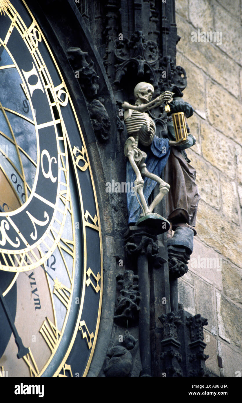 Vertical landscape detail of skeleton on Old Town Clock Tower, Prague ...