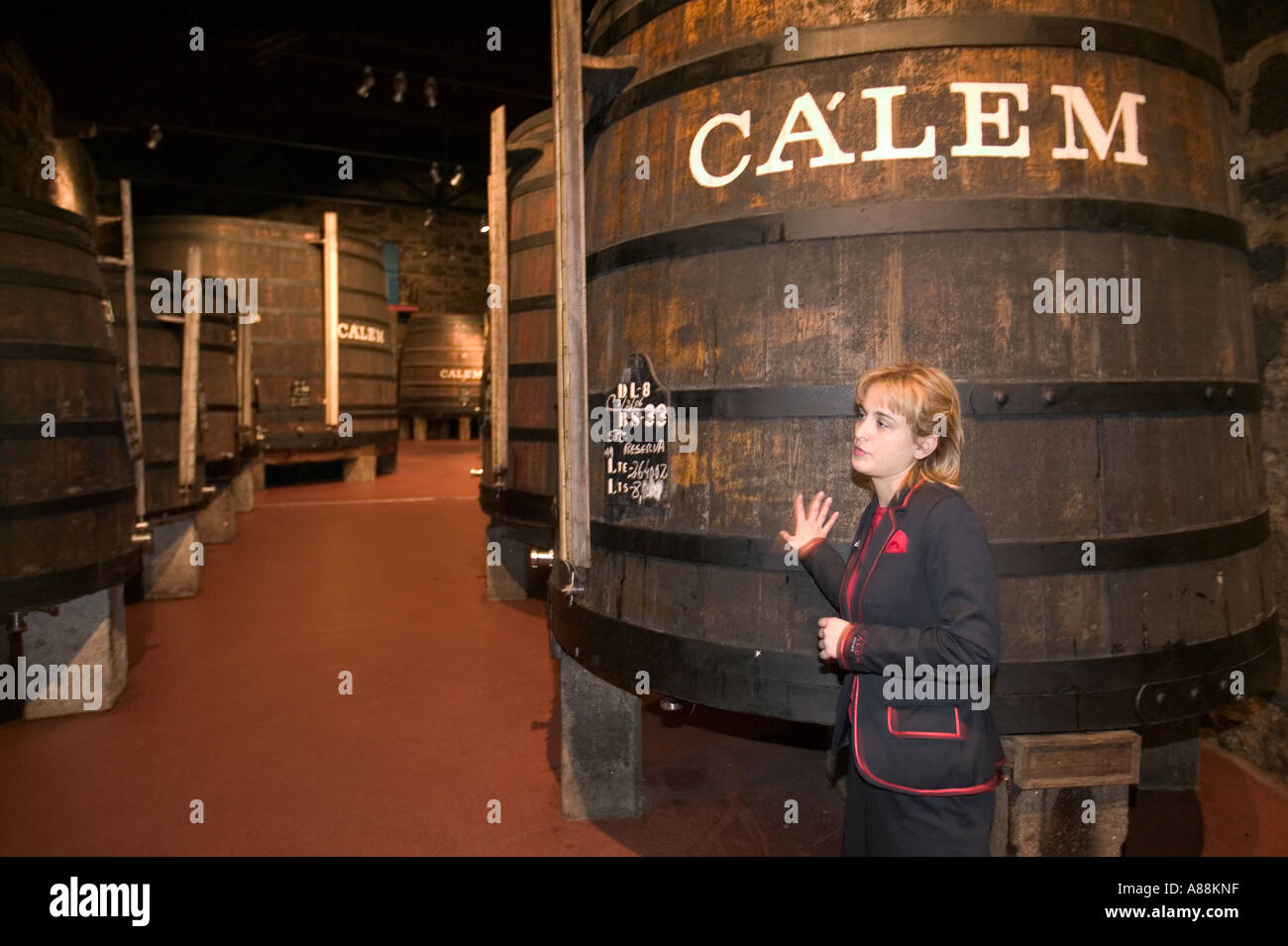 a guide shows tourists where the port barrels are stored in the Calem ...
