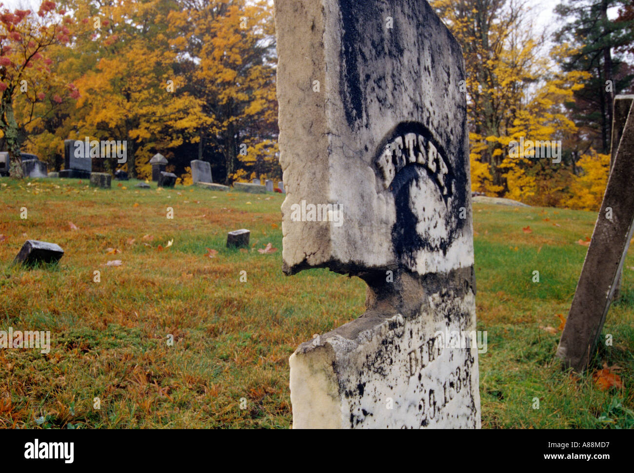 Old Broken Headstone in a New England graveyard cemetery located in New ...