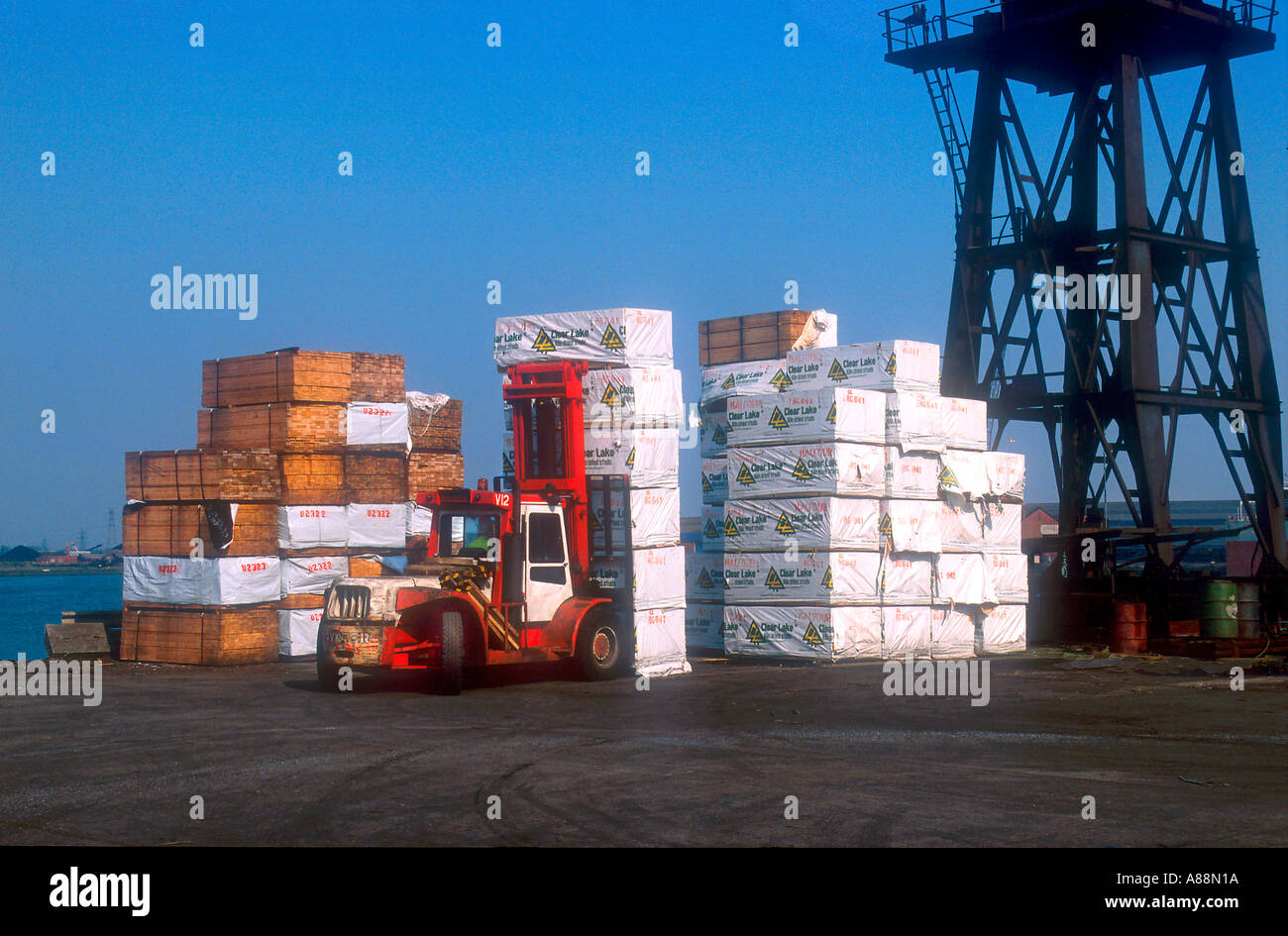 Moving Stacks of Imported Timber Newport Docks South East Wales Stock ...