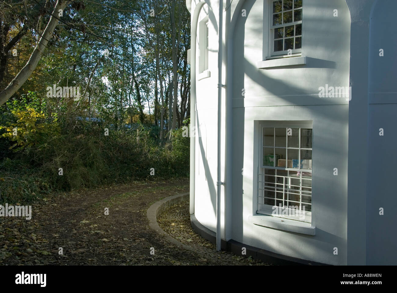 Autumn Trees Line Driveway Curving Around Circular Rotunda Building ...