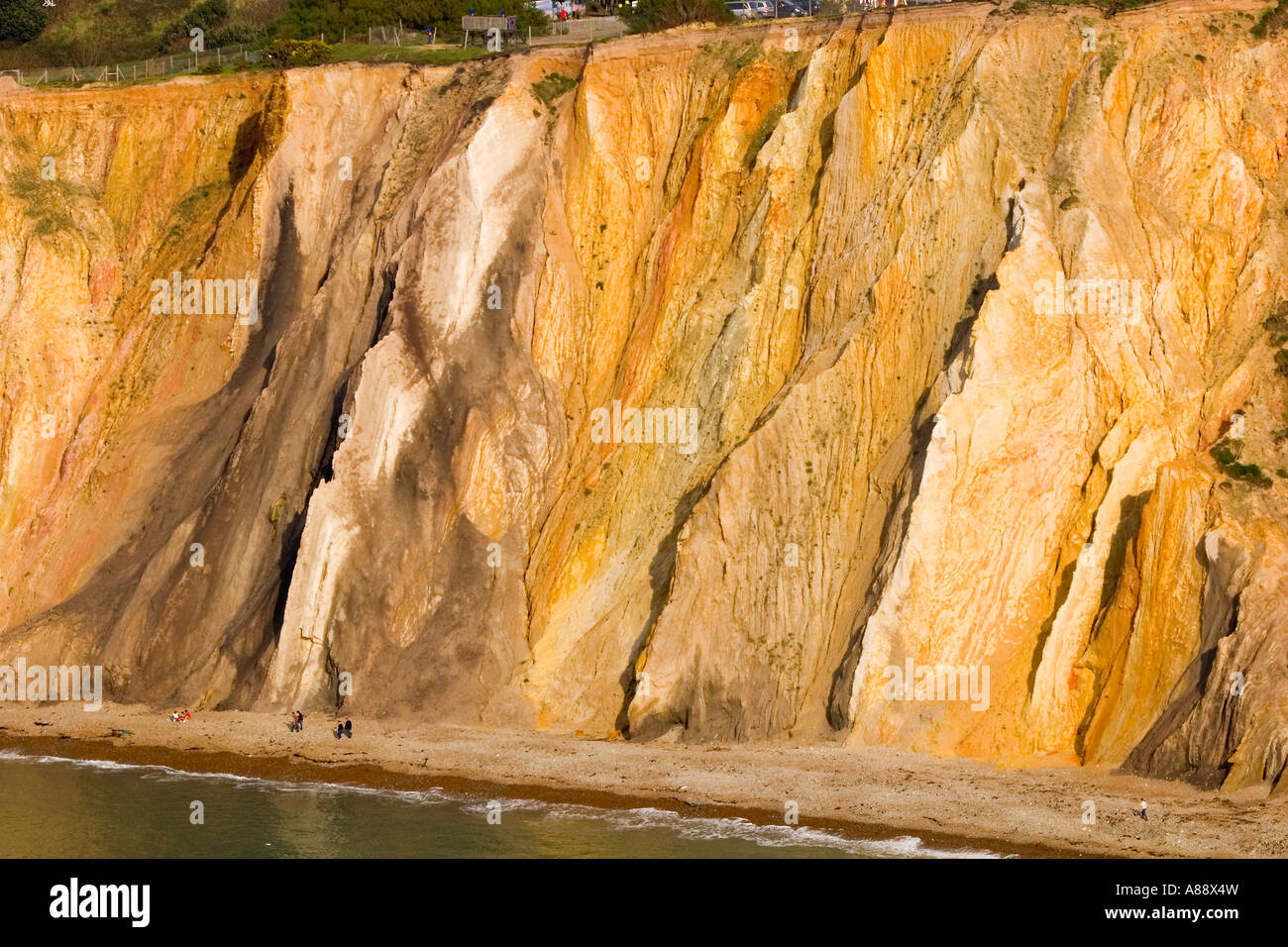 Leached minerals colour the cliffs at Alum Bay Isle of Wight Stock ...