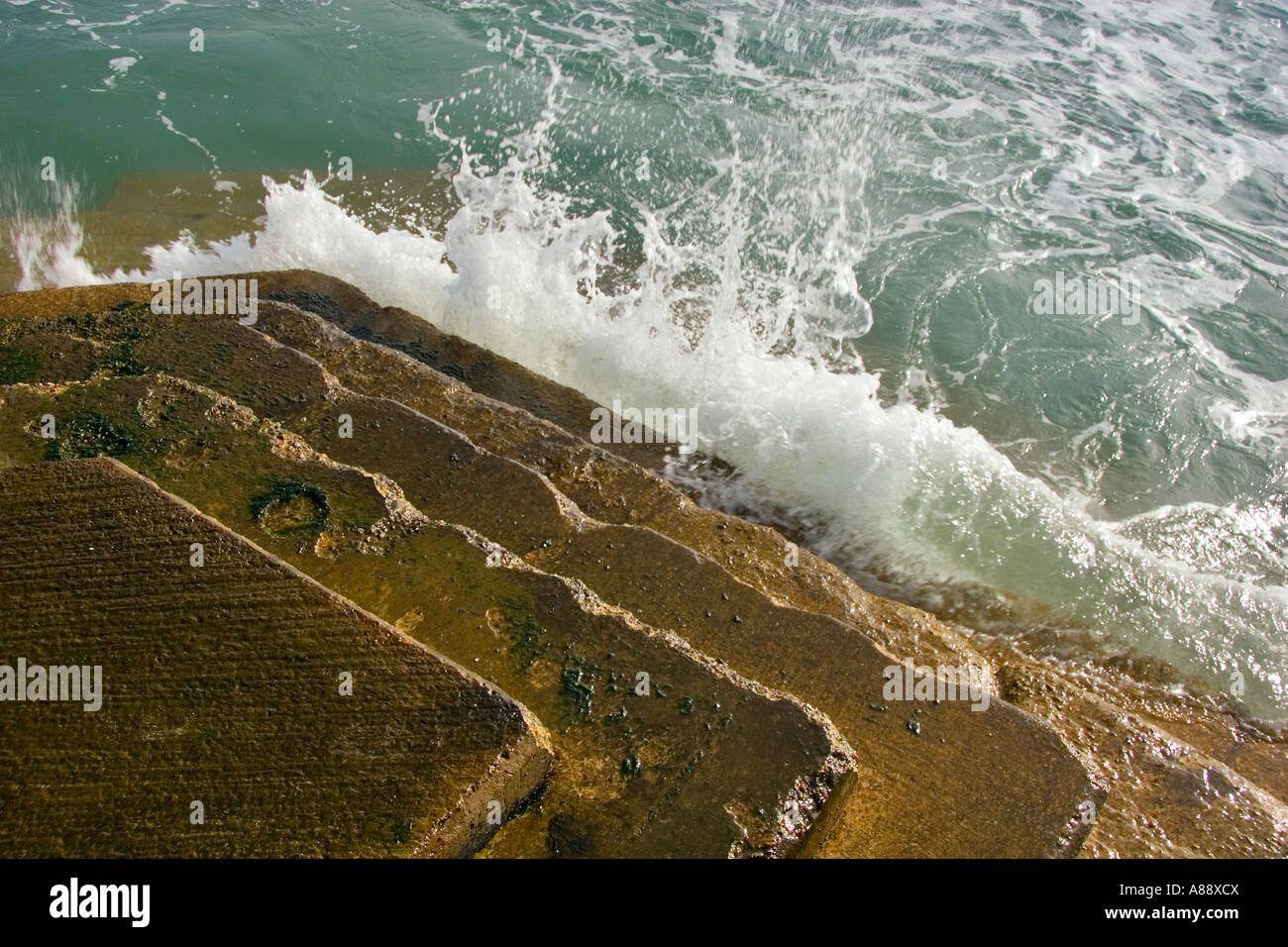 Water Steps at Freshwater Bay Isle of Wight Stock Photo - Alamy