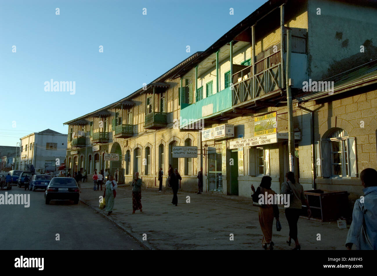 Street scene and old buildings in Merkato area of Addis Ababa Ethiopia ...