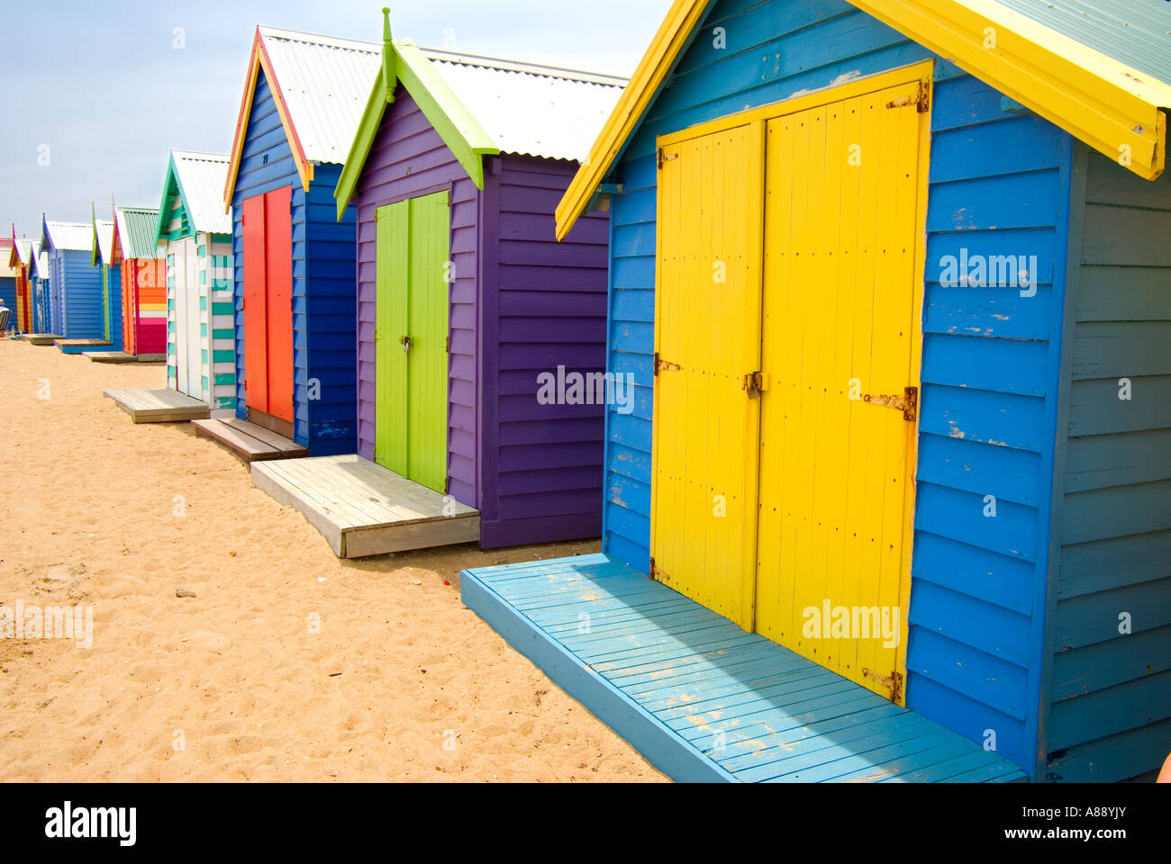Brightly Coloured Beach Boxes on Brighton Beach Stock Photo - Alamy