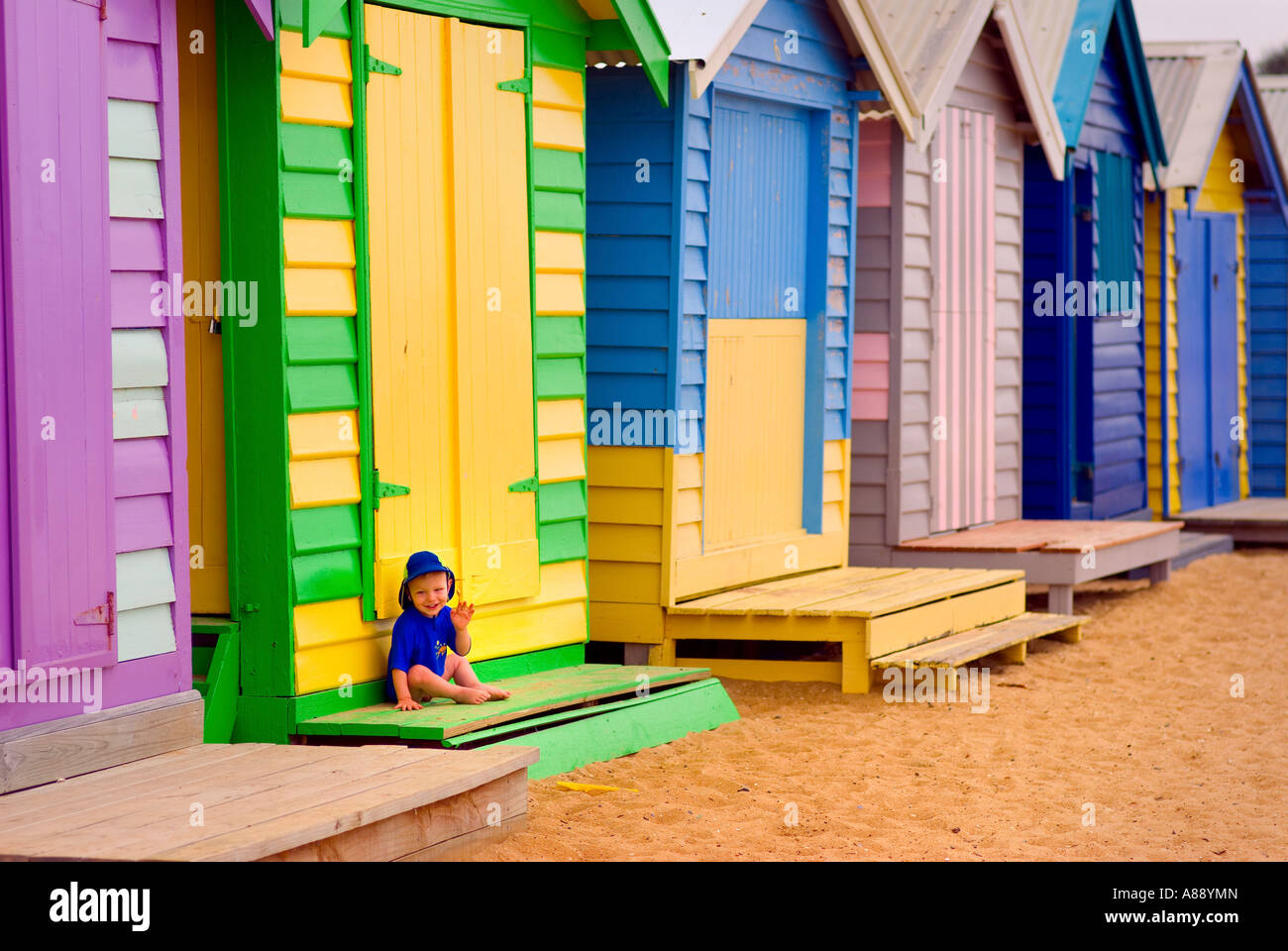 Brightly Coloured Beach Boxes on Brighton Beach Stock Photo - Alamy
