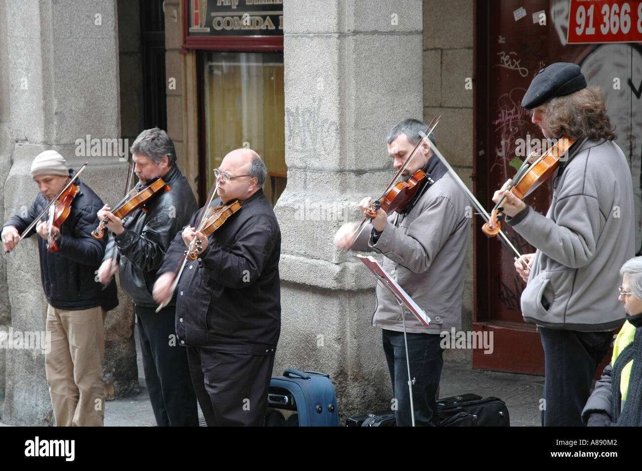 Spanish Street Musicians Playing To The Public Madrid Spain Europe EU spanish-street-musicians-playing-to-the-public-madrid-spain-europe-eu