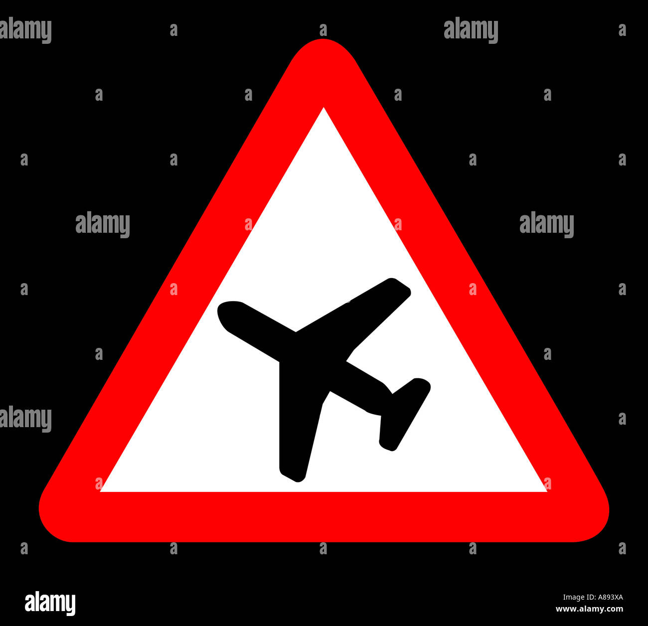 Low Flying Aircraft Road sign on black background Stock Photo - Alamy