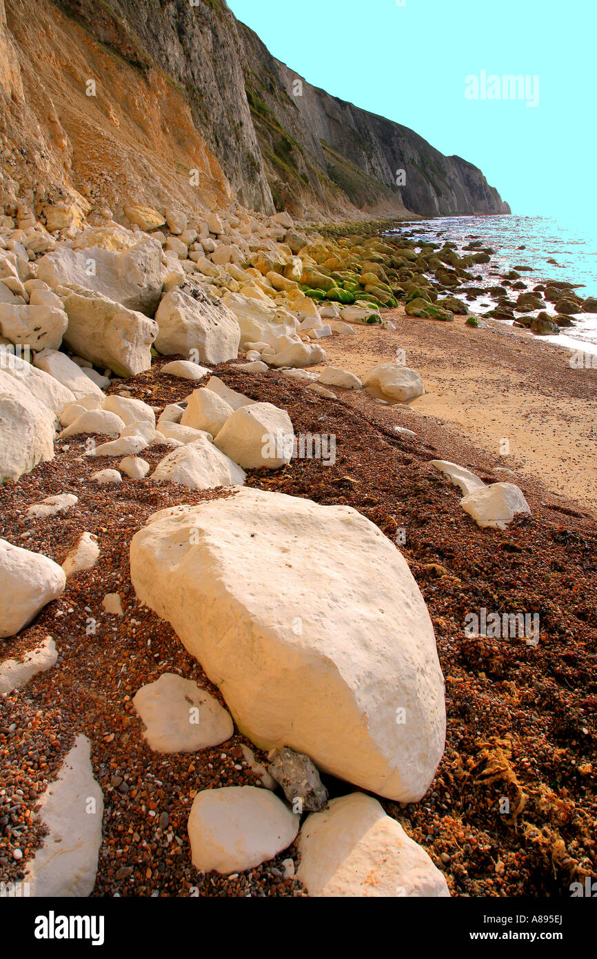 Large Chalk Pebbles at the sand cliffs Alum Bay Isle of Wight Hampshire ...