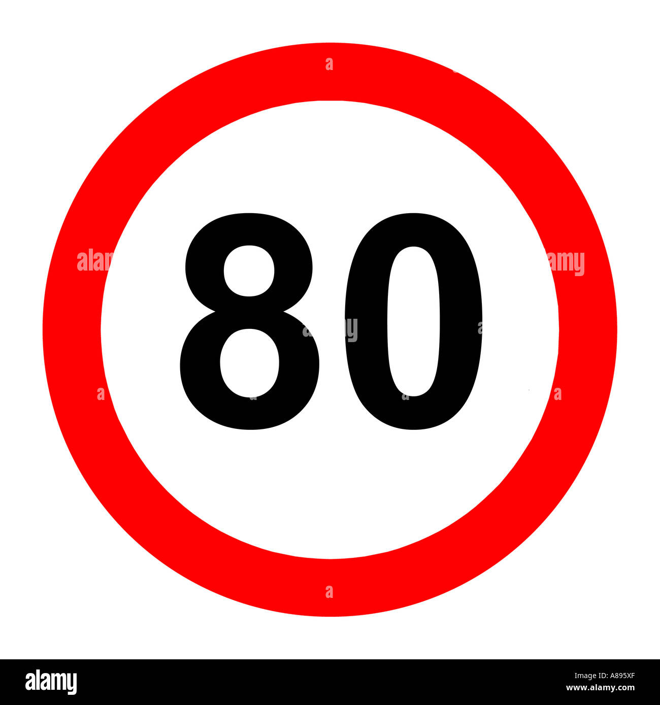 Eighty miles per hour speed limit road sign on white background Stock ...