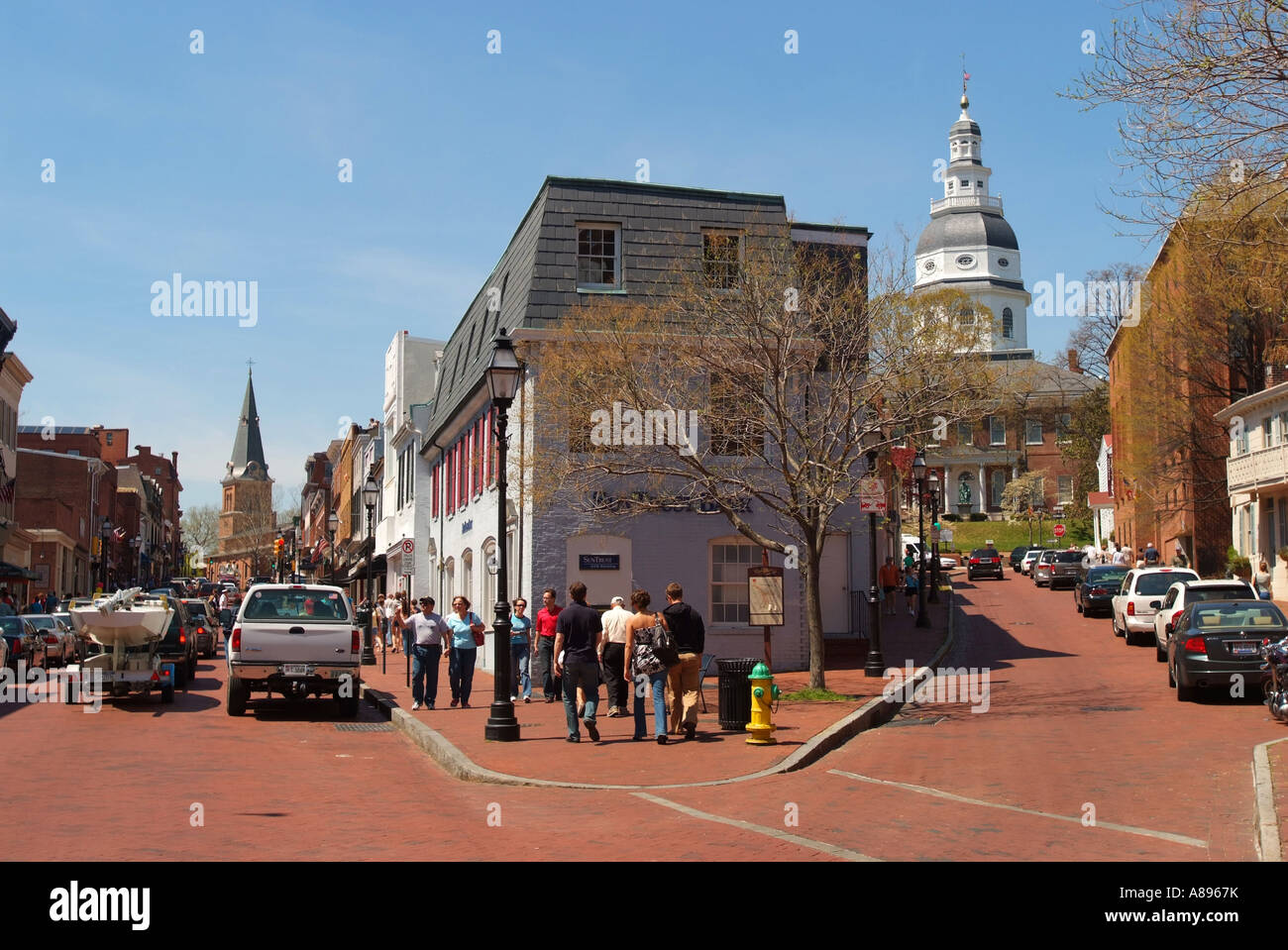 USA Maryland MD Annapolis Looking up Main Street and Francis Street on ...