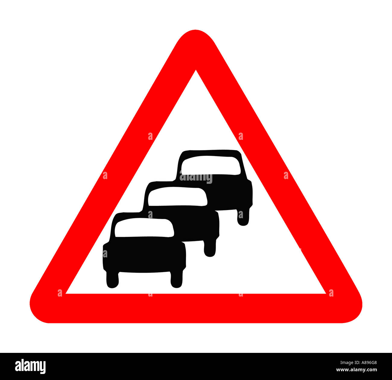 Queuing traffic road sign on white background Stock Photo - Alamy