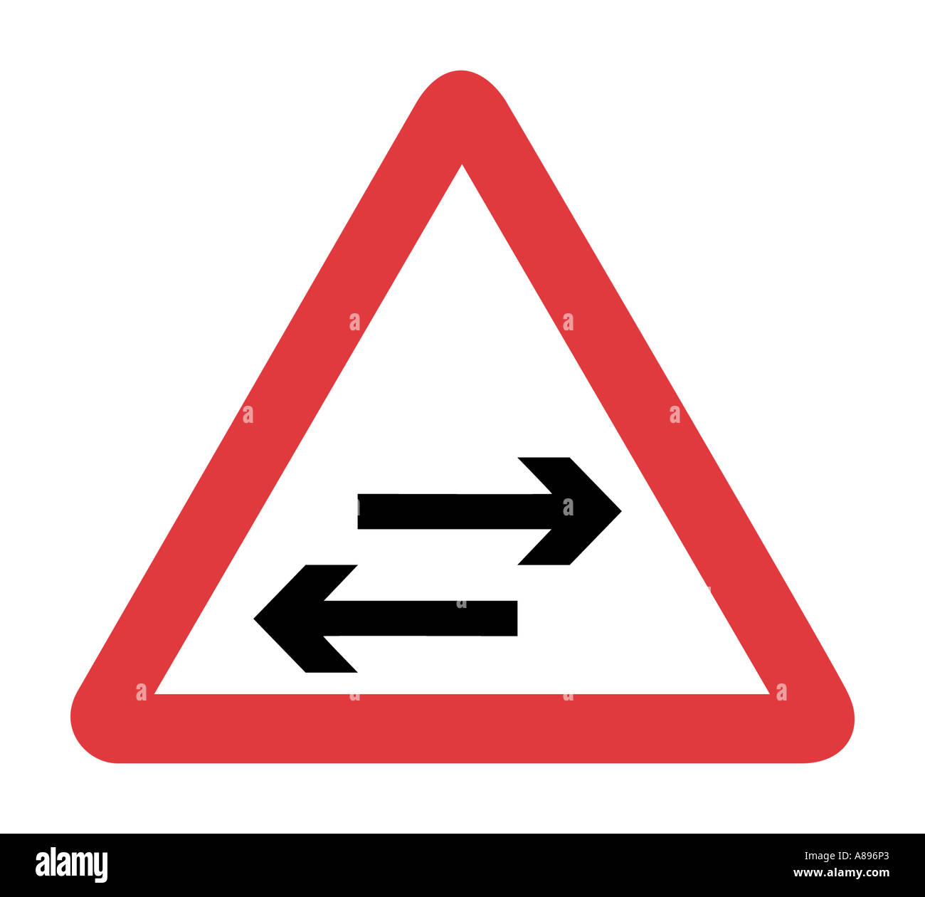 Two way traffic road sign on white background Stock Photo - Alamy