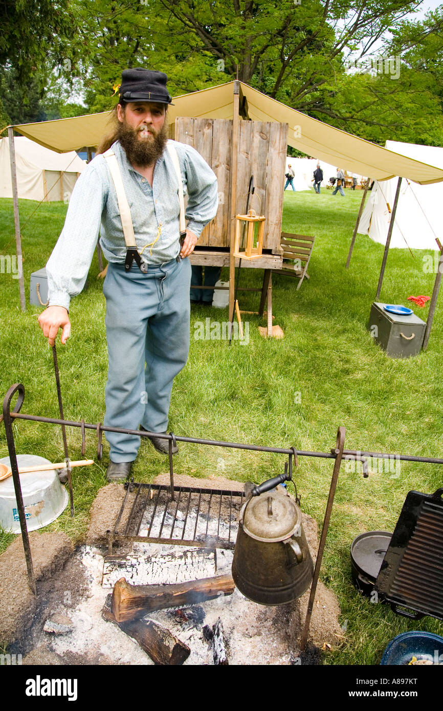 soldier around a campfire from Naper Village settlement civil war days ...