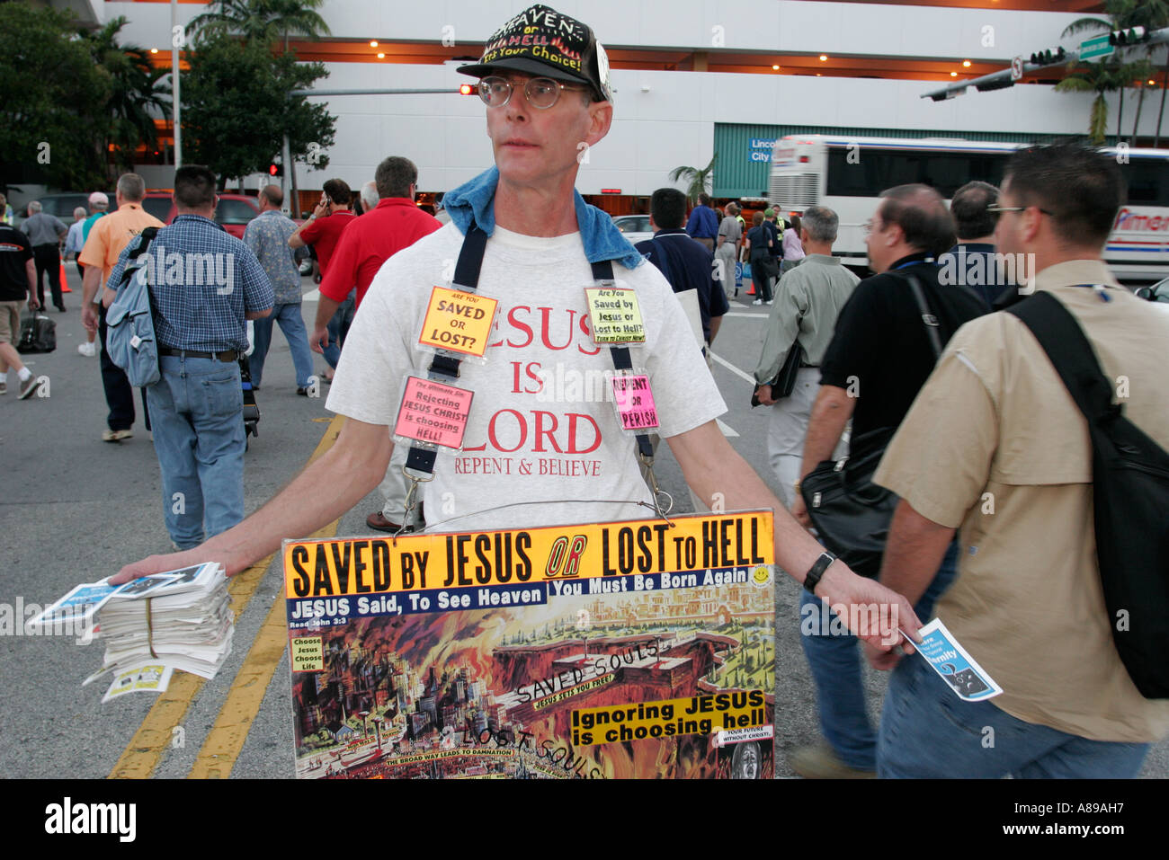 Miami Beach Florida,White man,male,street preacher,sign,Saved by Jesus ...