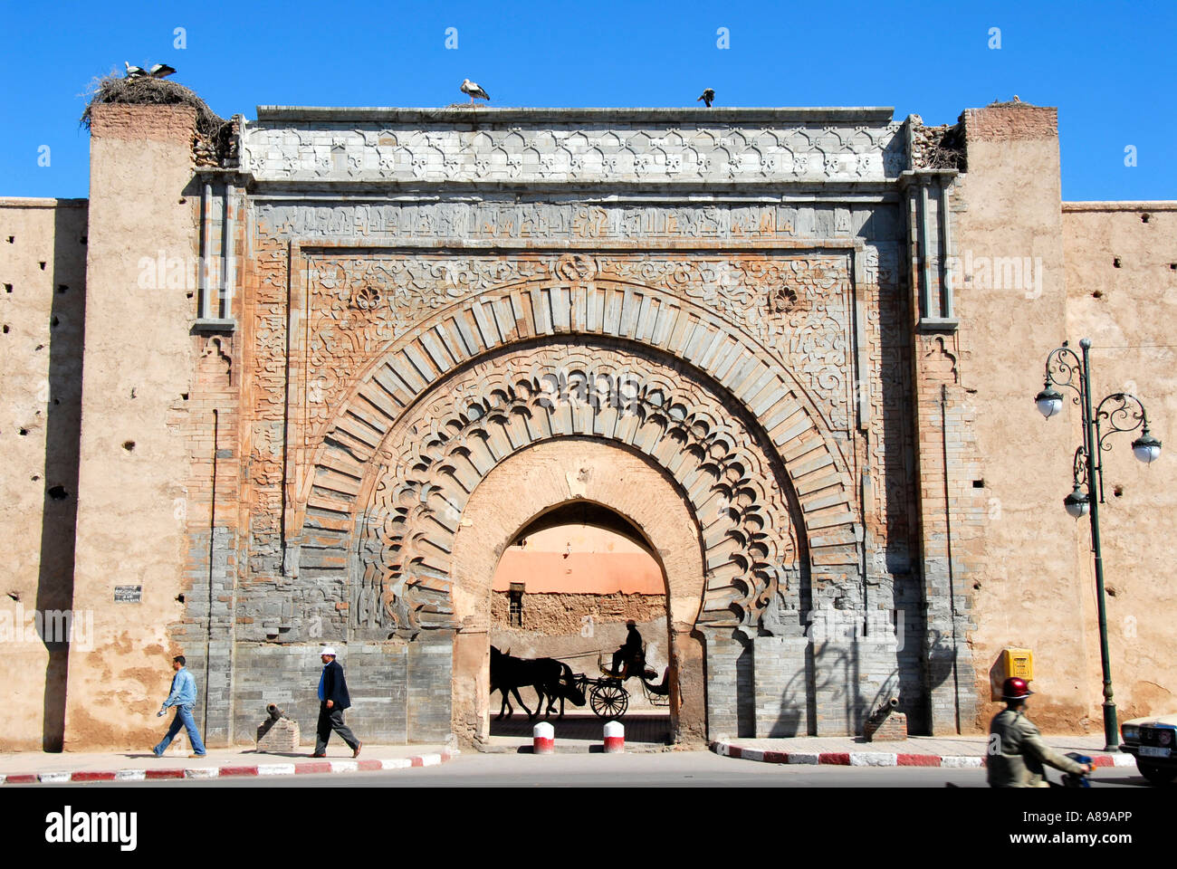 Impressive old oriental city gate Bab Agnaou medina Marrakech Morocco ...