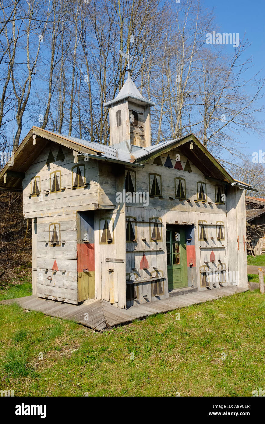 Historic bee house constructed like a farmhouse, displayed in the ...