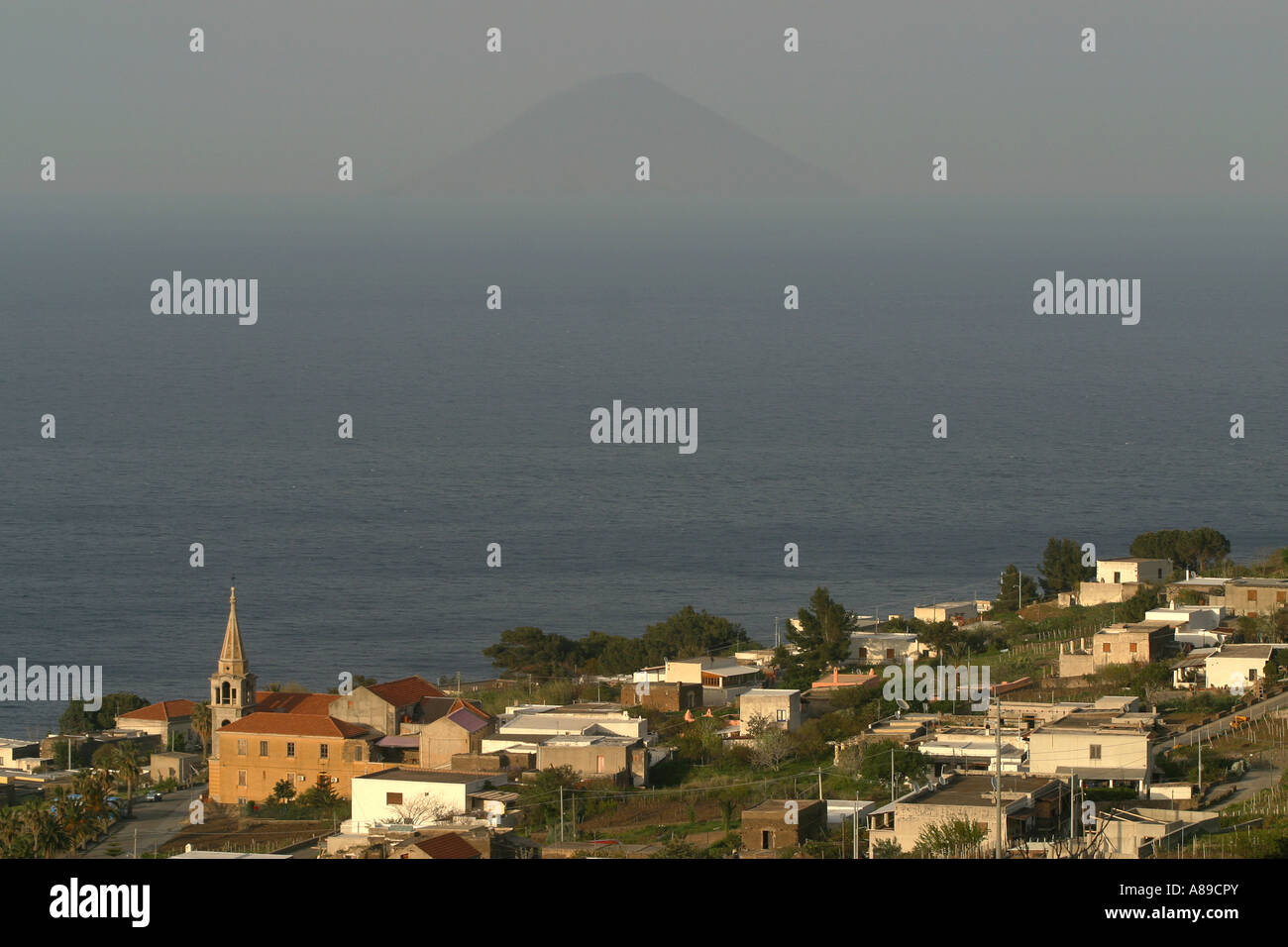 Malfa on Salina with the volcano Stromboli in the background, Liparian ...