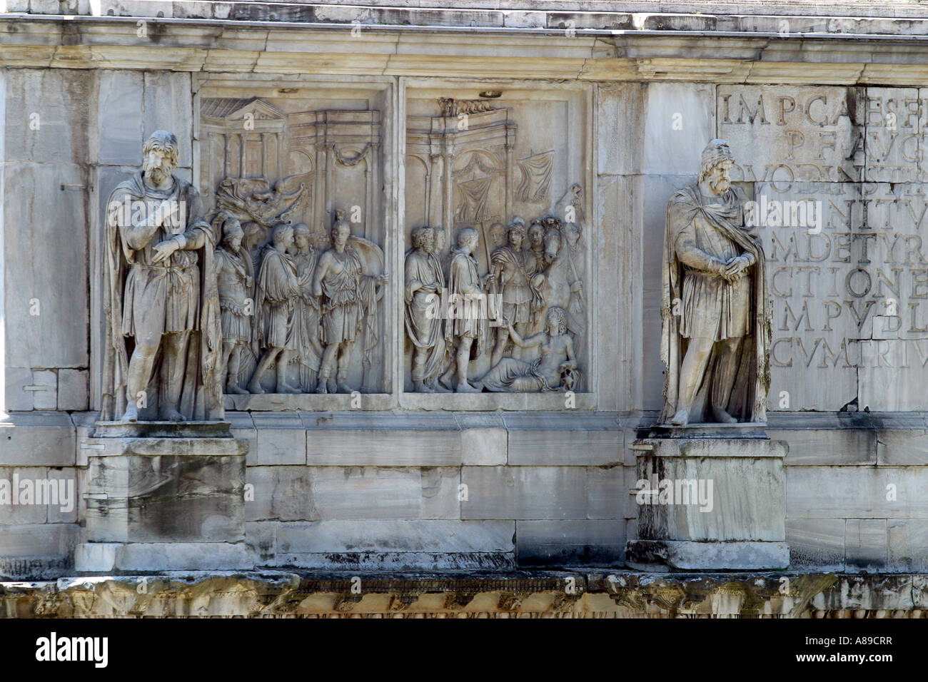 Statues of the drakes at the fascia of the Constantine Arch in Rome ...